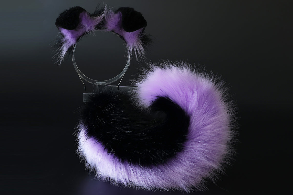 Black purple puppy ear and tail plug set kemonomimi Shepherd dog ear a ...
