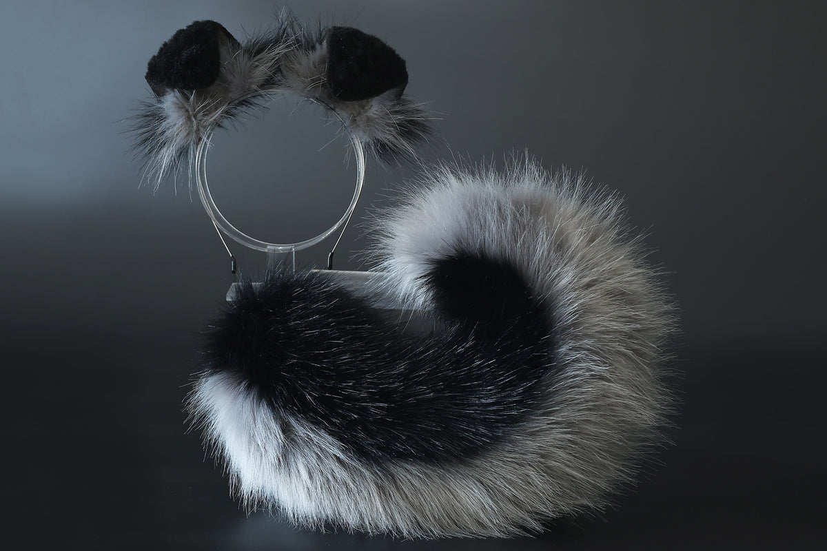 Black gray puppy ear and tail plug set kemonomimi Shepherd dog ear and ...