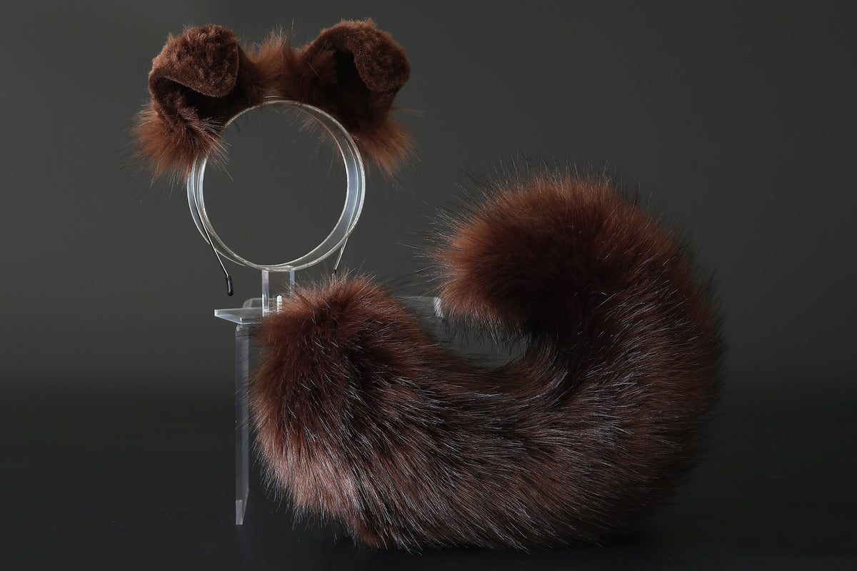 Dark brown puppy ear and tail plug set kemonomimi Shepherd dog ear and ...