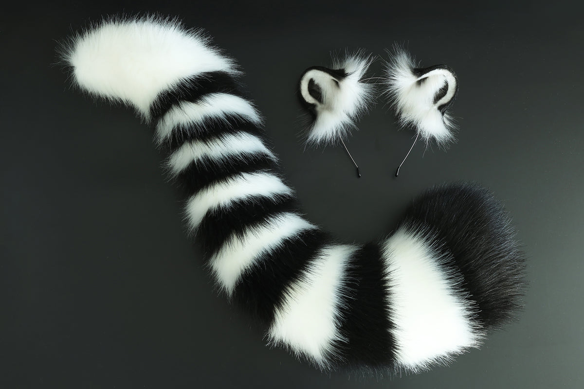 Realistic faux fur white tiger ear and tail set anime cosplay tiger ke ...