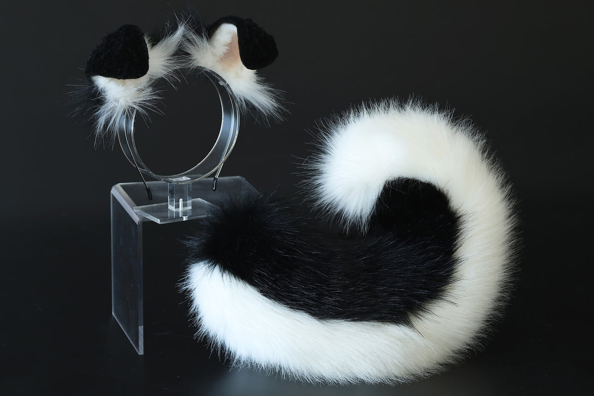 Black white puppy ear and tail plug set kemonomimi Shepherd dog ear an ...