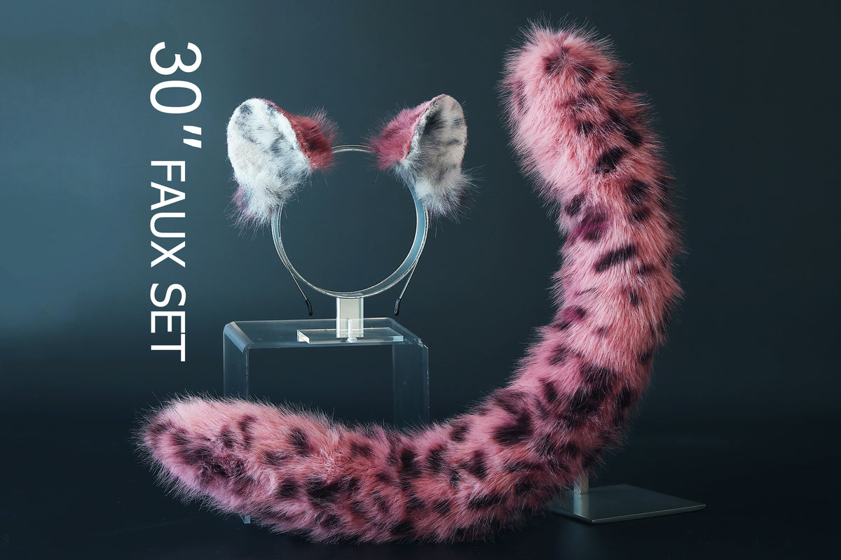 Faux fur snow leopard ear and tail butt plug set role play snow leopar ...