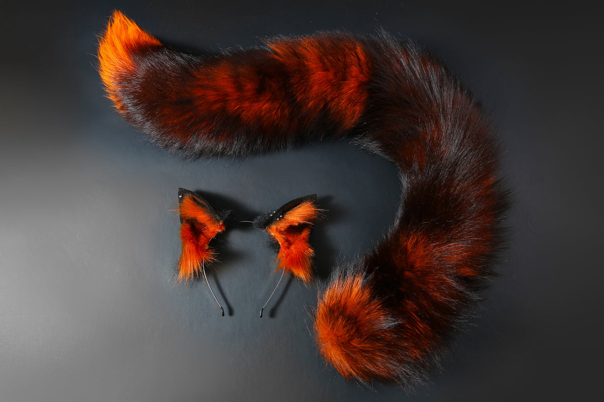 Real fur fox tail plug and ear set - fox ear and tail buttplug - wolf ...