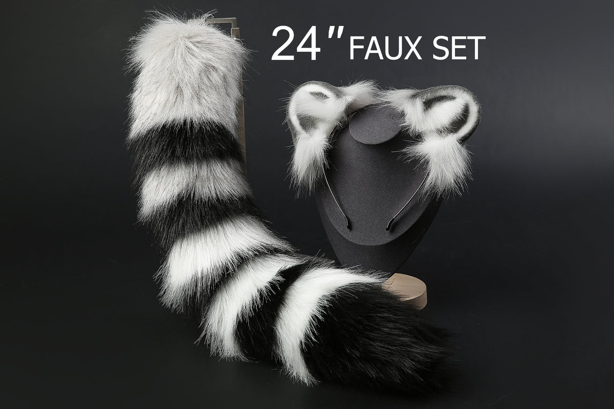 faux fur raccoon ear and tail plug set raccoons ear and tail plug set ...
