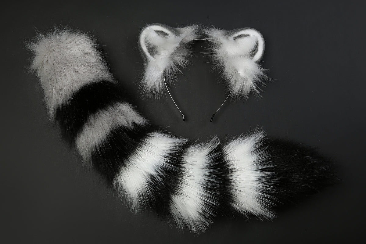 faux fur raccoon ear and tail plug set raccoons ear and tail plug set ...