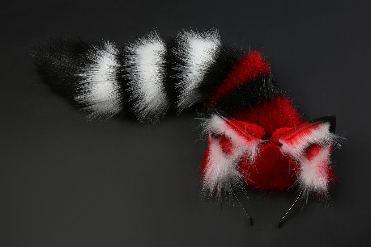faux fur fox ear and tail plug set wolf ear and tail plug set petplay ...