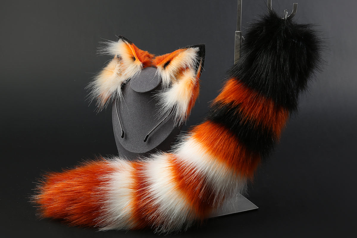 faux fur cat ear and tail plug set fox ear and tail plug set petplay e ...