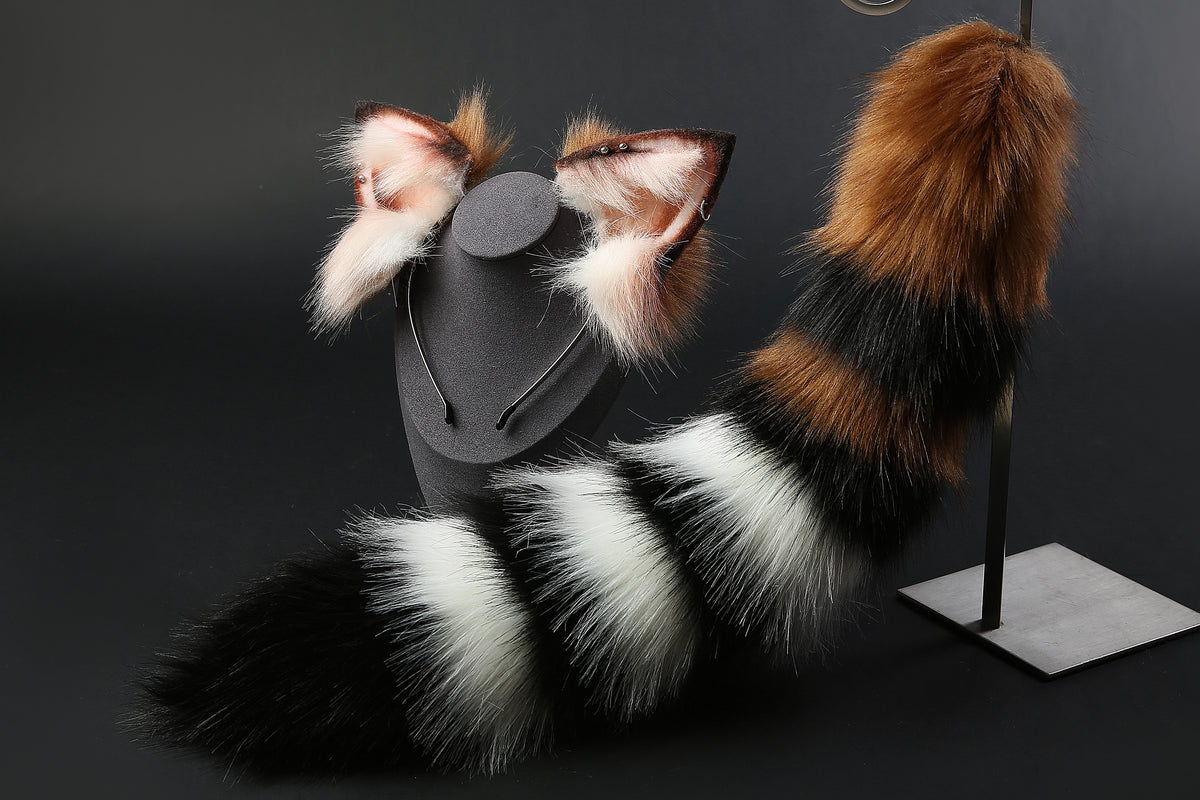 faux fur fox ear and tail plug set wolf ear and tail plug set petplay ...
