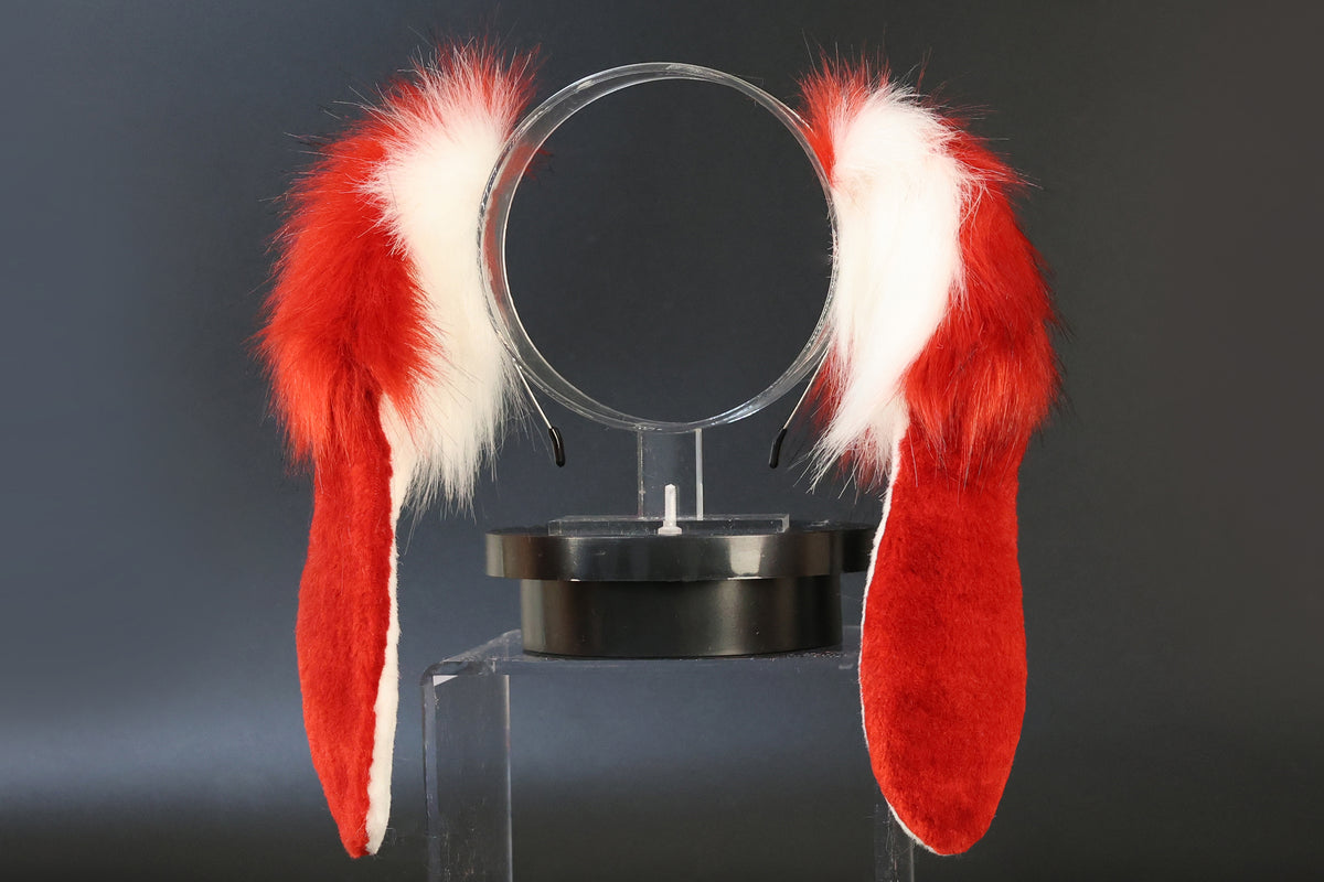 Red white soft lop bunny ear and tail cosplay realistic faux fur long ...