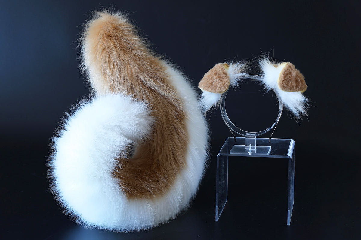 Faux fur puppy ear and tail plug realistic furry shiba Inu dog tail an ...