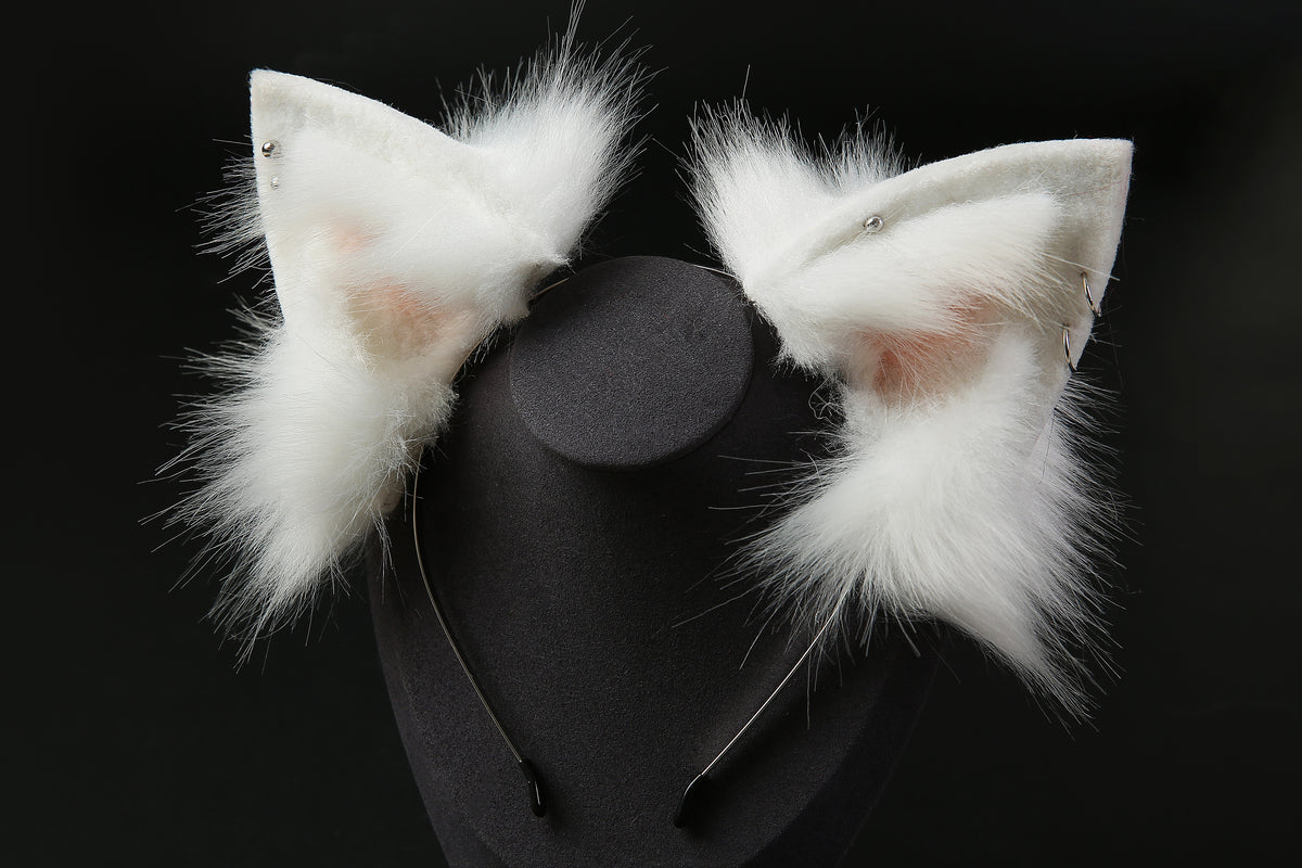 Realistic white Kitten Ear and Tail set Kitten Ears and Tail Cat Ear H ...
