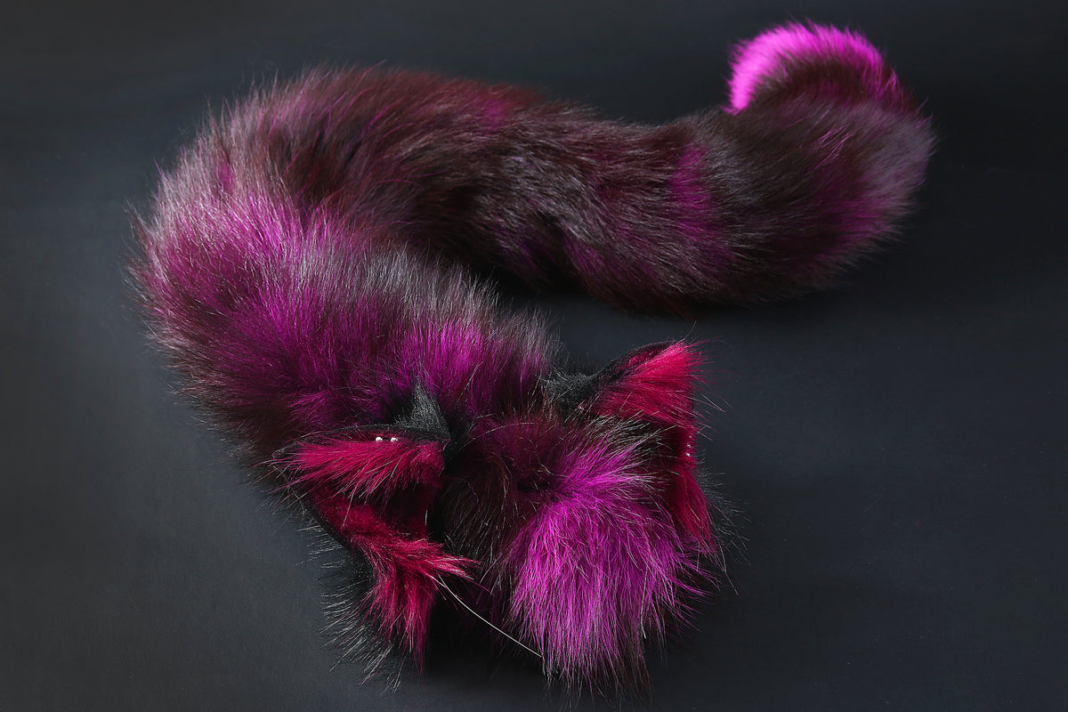 Purple fox tail plug and ear set - fox ear and tail buttplug - wolf ta ...