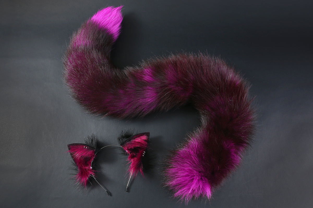 Purple fox tail plug and ear set - fox ear and tail buttplug - wolf ta ...
