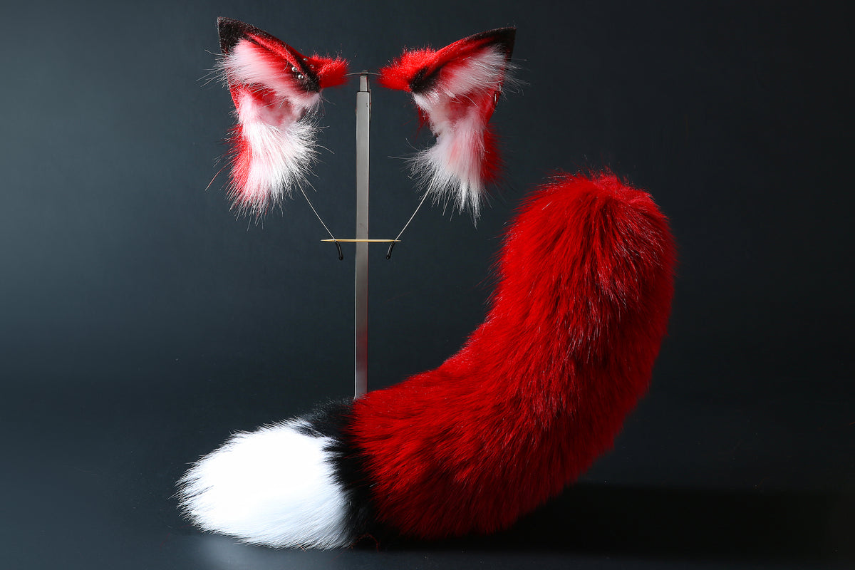 Red fox tail and ear set fox ear and tail cosplay wolf tail and ear ca ...