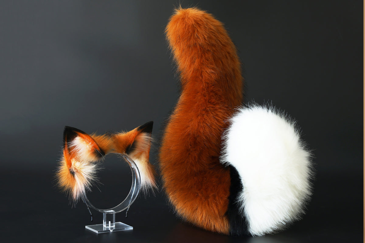 Realistic faux fur fox tail and ear set splicing wolf ear and tail ani ...