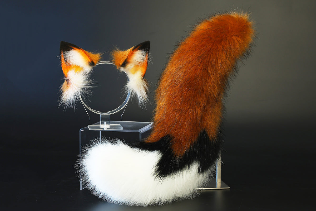 Realistic faux fur fox tail and ear set splicing wolf ear and tail but ...