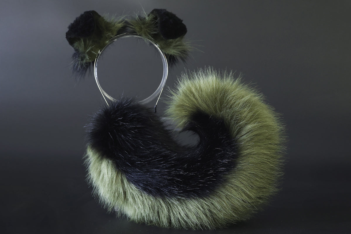 Black green puppy ear and tail plug set kemonomimi Shepherd dog ear an ...