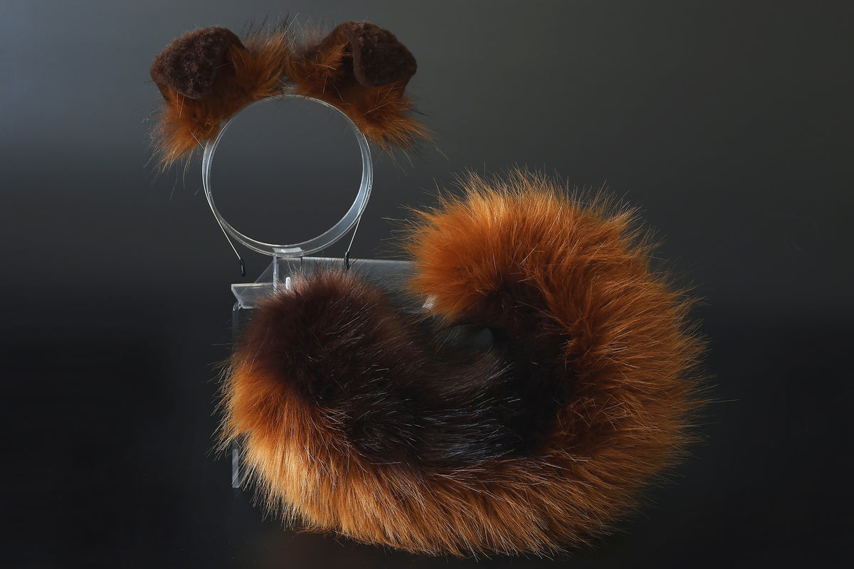 Brown puppy ear and tail plug set kemonomimi Shepherd dog ear and tail ...