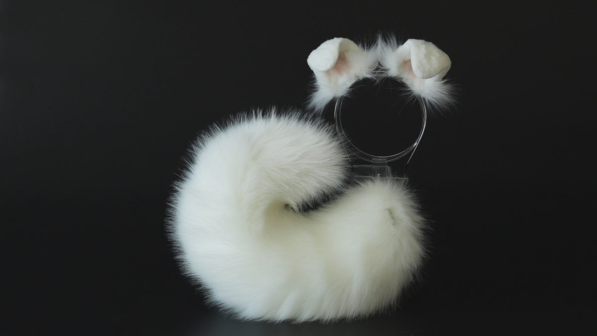White puppy ear and tail plug set kemonomimi Shepherd dog ear and tail ...