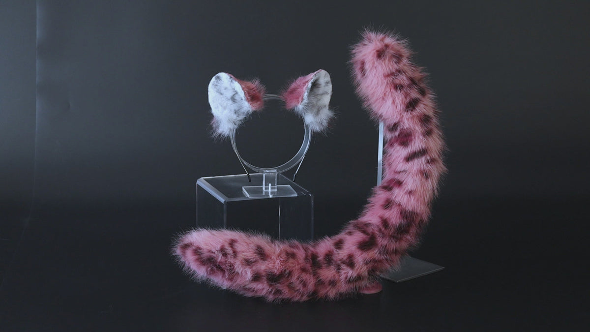 Faux fur snow leopard ear and tail butt plug set role play snow leopar ...