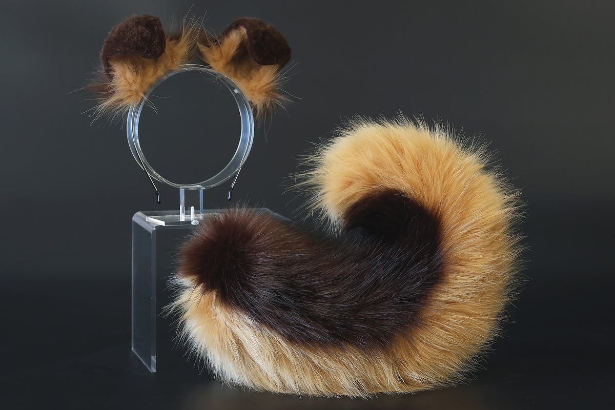 Brown puppy ear and tail plug set kemonomimi Shepherd dog ear and tail ...