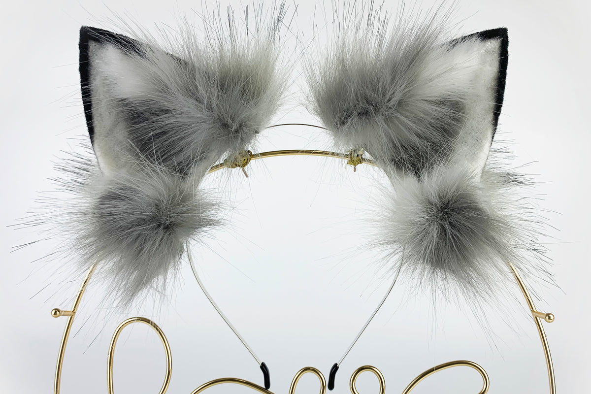 Faux fur husky dog ear and tail plug set puppy ear headband Shepherd e ...