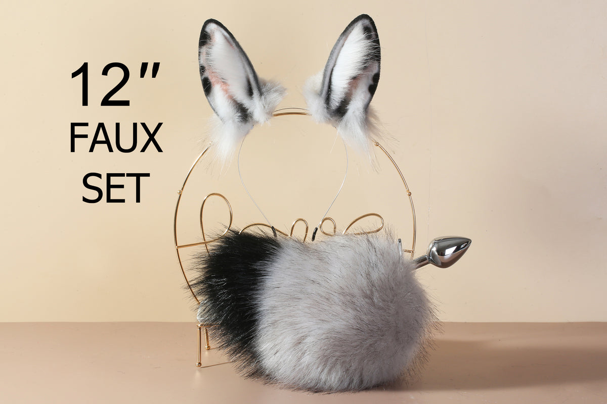 Gray bunny tail plug and ear set bunny ears rabbit tail buttplug bunny ...