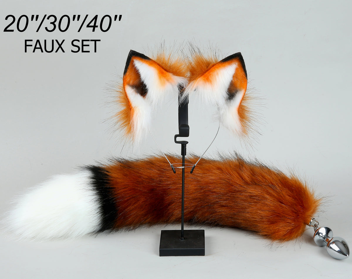 red fox tail plug and ear set fox ear wolf tail butt plug tail buttplu ...